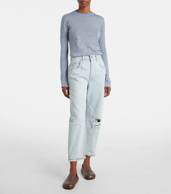 Citizens Of Humanity Dahlia Distressed Low-rise Wide-leg Jeans - Blue