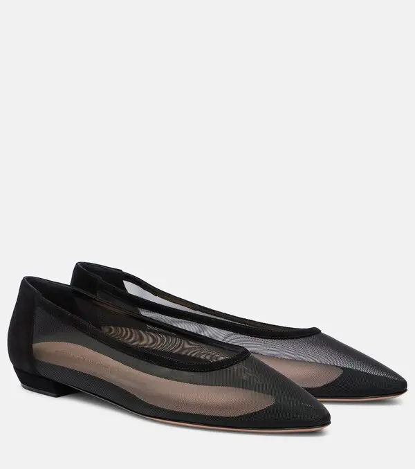 GIANVITO ROSSI Sheer Organza Ballet Flats - Black
