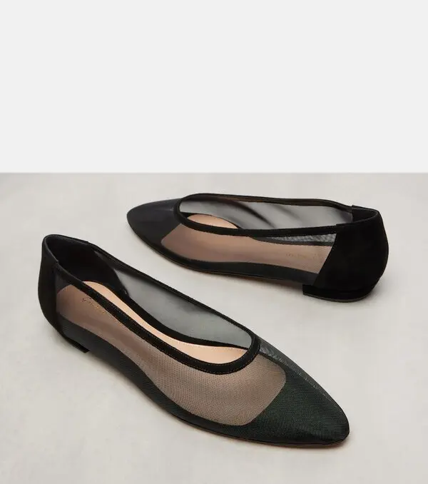 GIANVITO ROSSI Sheer Organza Ballet Flats - Black