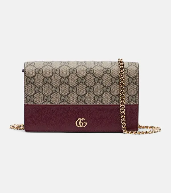 Gucci Gg Marmont Petite Leather Wallet On Chain - Burgundy
