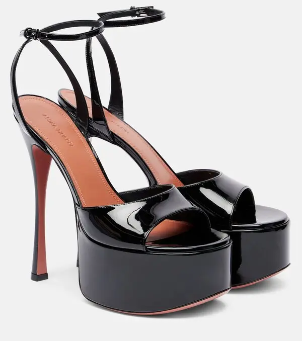 Amina Muaddi Aya 155 Patent Leather Platform Sandals - Black