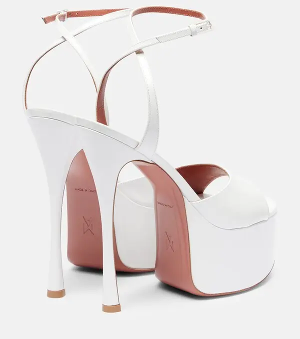 Amina Muaddi Aya 155 Patent Leather Platform Sandals - White