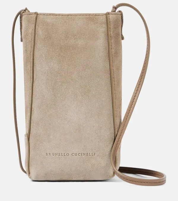 Brunello Cucinelli Mini Suede Crossbody Bag - Beige