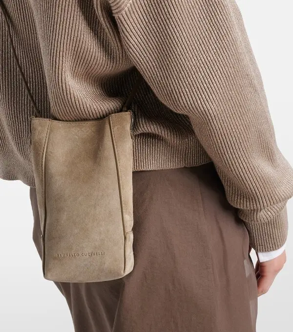 Brunello Cucinelli Mini Suede Crossbody Bag - Beige
