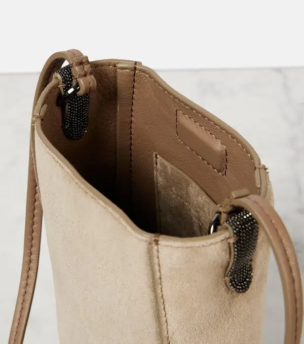 Brunello Cucinelli Mini Suede Crossbody Bag - Beige