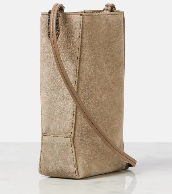 Brunello Cucinelli Mini Suede Crossbody Bag - Beige