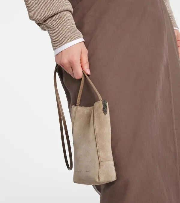 Brunello Cucinelli Mini Suede Crossbody Bag - Beige