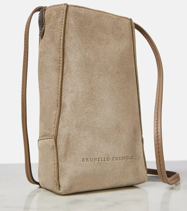 Brunello Cucinelli Mini Suede Crossbody Bag - Beige