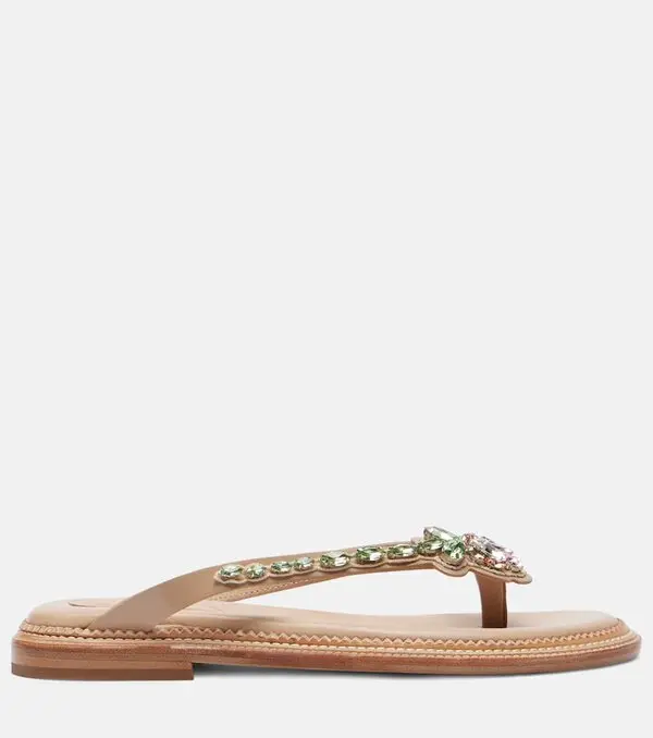 Simone Rocha Embellished Leather Thong Sandals - Beige