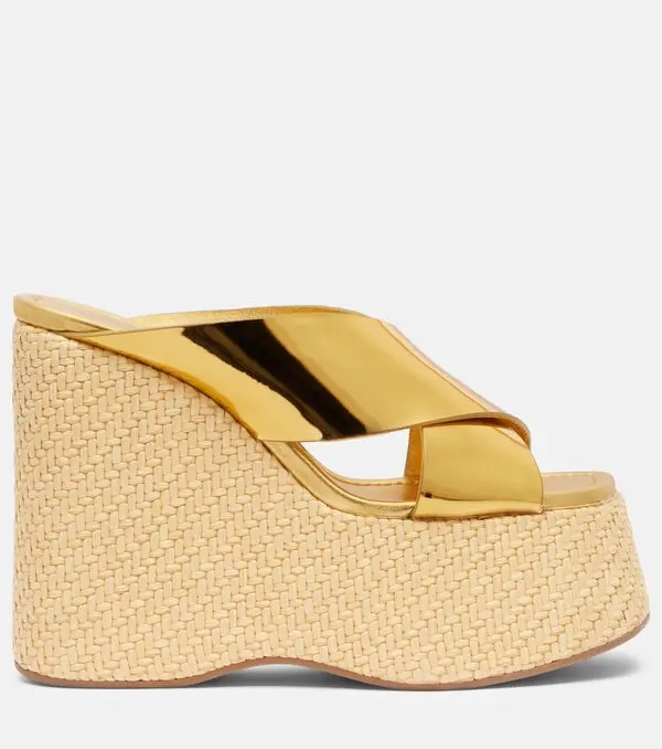 Paris Texas Mara Metallic Leather Wedge Mules - Gold