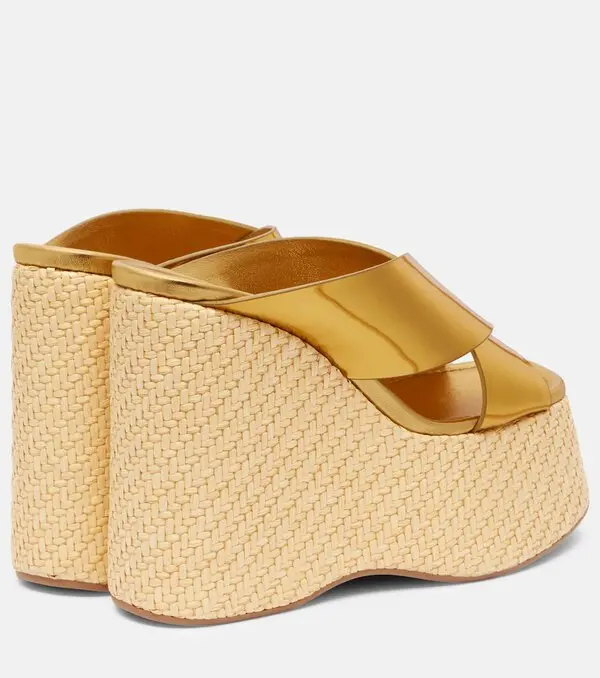 Paris Texas Mara Metallic Leather Wedge Mules - Gold