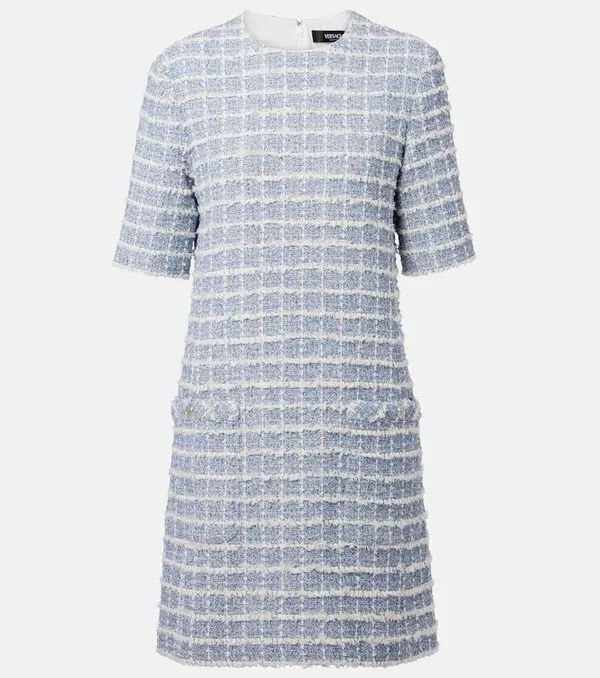 Versace Checked Cotton-blend Tweed Minidress - Blue