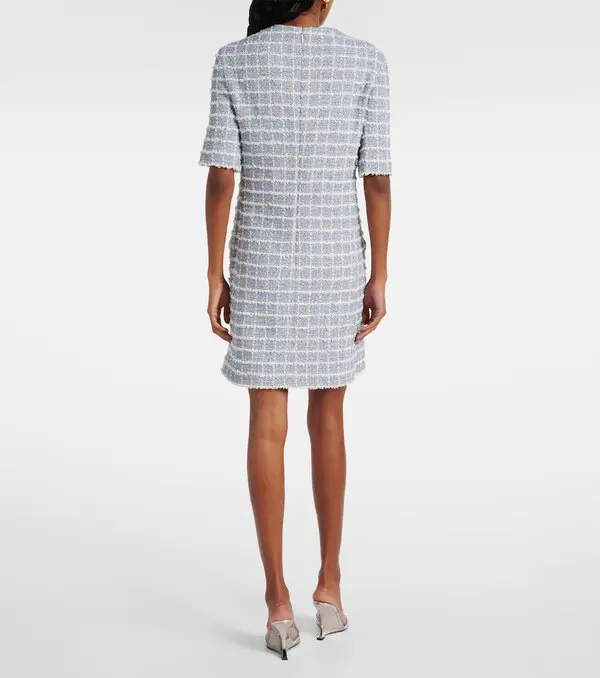 Versace Checked Cotton-blend Tweed Minidress - Blue