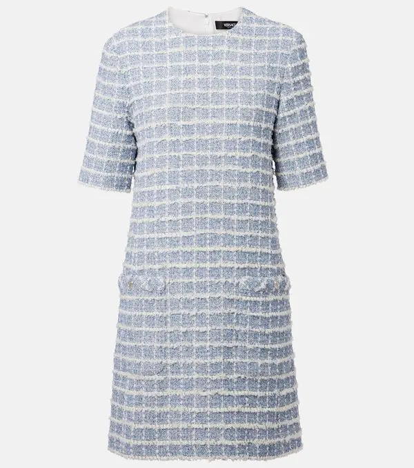 Versace Checked Cotton-blend Tweed Minidress - Blue