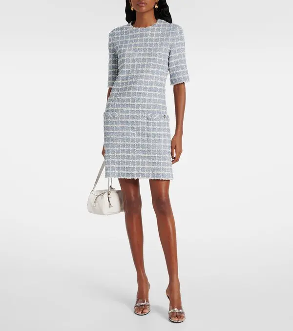 Versace Checked Cotton-blend Tweed Minidress - Blue