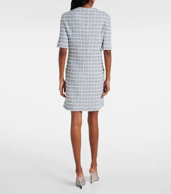 Versace Checked Cotton-blend Tweed Minidress - Blue