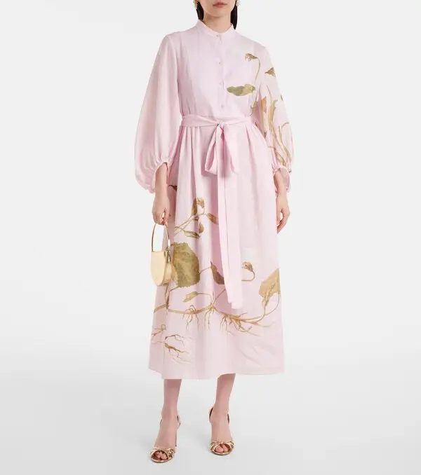 Erdem Printed Linen Midi Dress - Pink