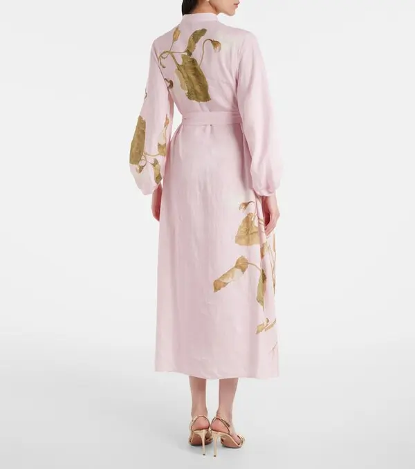 Erdem Printed Linen Midi Dress - Pink
