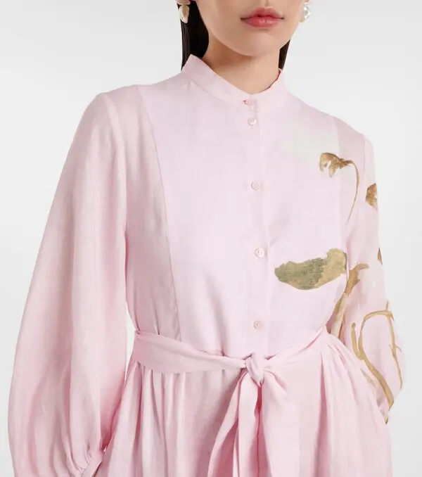 Erdem Printed Linen Midi Dress - Pink