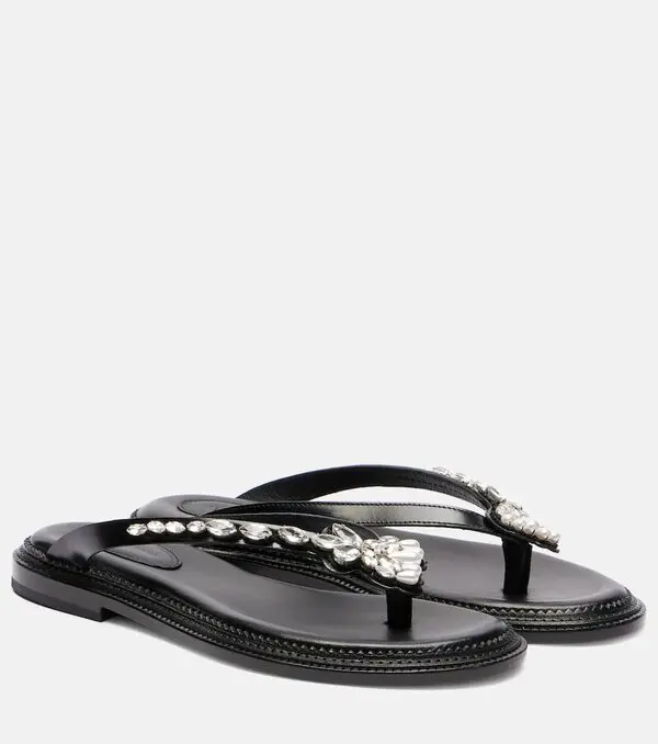 Simone Rocha Embellished Leather Thong Sandals - Black