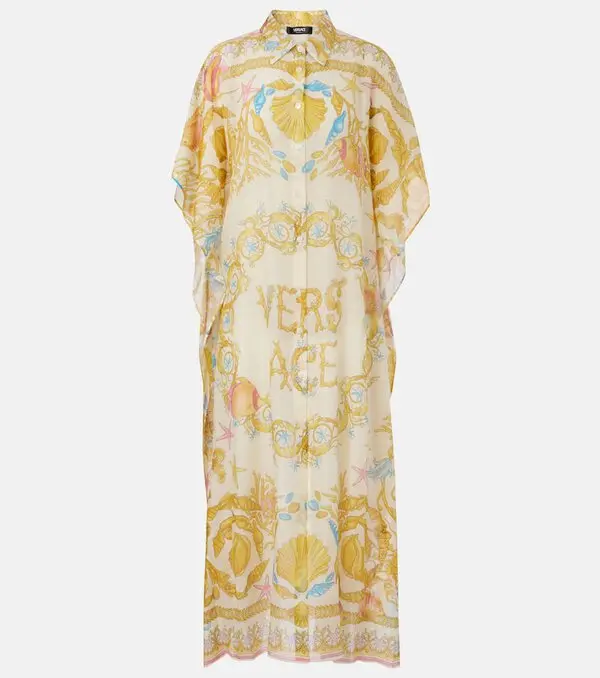 Versace Underwater Barocco Cotton And Silk Beach Dress - Yellow
