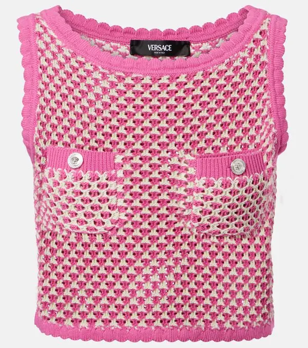 Versace Crochet Cotton-blend Crop Top - Pink