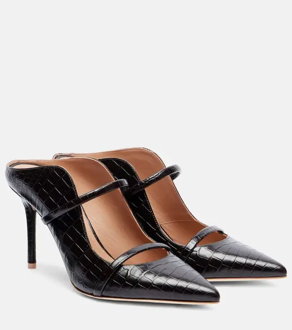 MALONE SOULIERS Maureen 85 Croc-effect Leather Pumps - Black