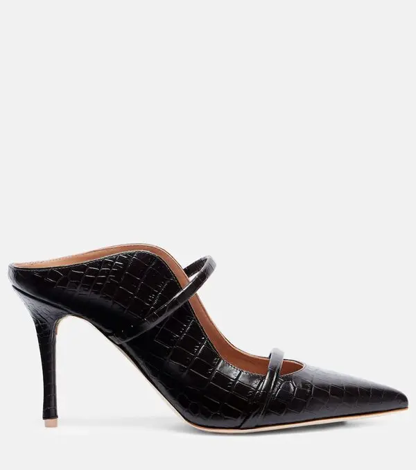 MALONE SOULIERS Maureen 85 Croc-effect Leather Pumps - Black