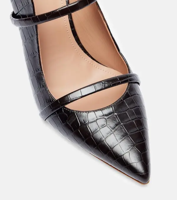MALONE SOULIERS Maureen 85 Croc-effect Leather Pumps - Black