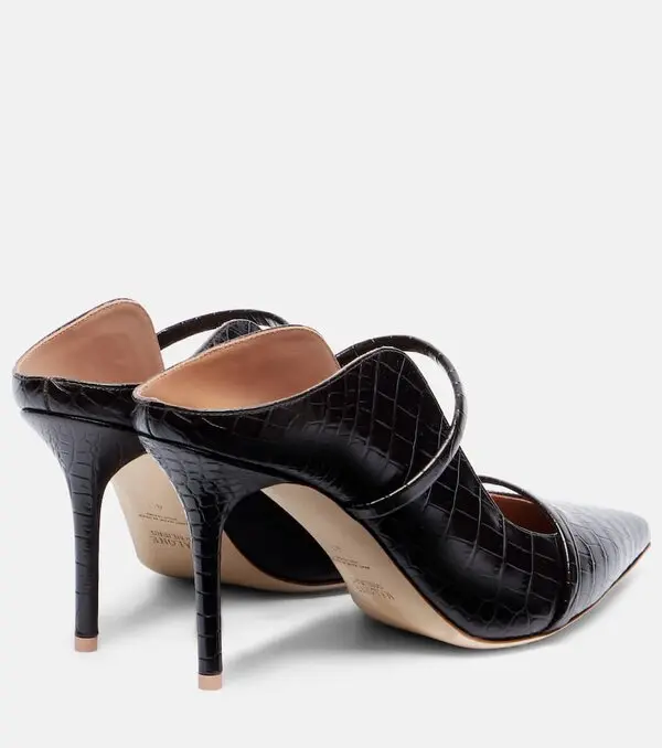 MALONE SOULIERS Maureen 85 Croc-effect Leather Pumps - Black