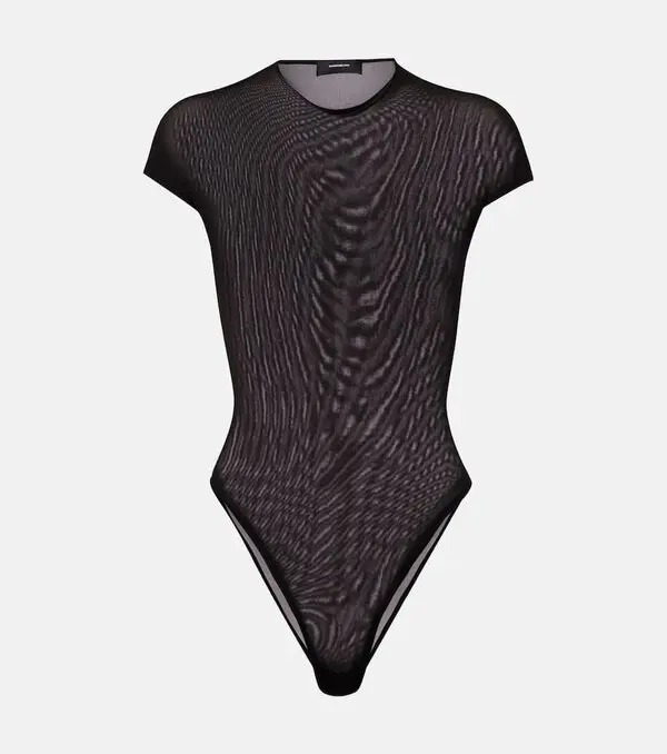 Wardrobe.NYC Sheer Technical Bodysuit - Black