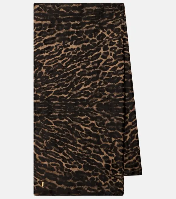 Saint Laurent Leopard-print Silk And Cashmere Scarf - Beige