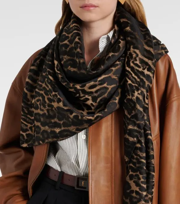 Saint Laurent Leopard-print Silk And Cashmere Scarf