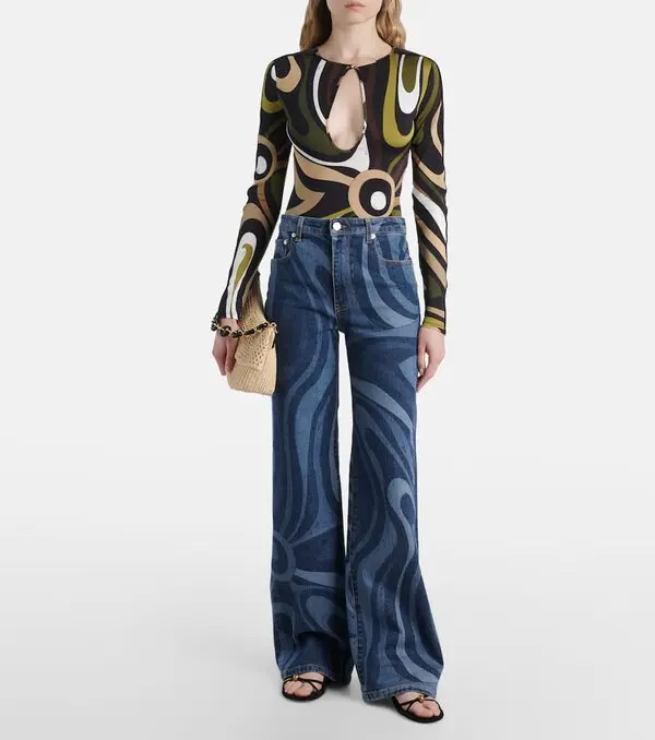 Emilio Pucci Marmo Printed Satin Bodysuit - Multicoloured