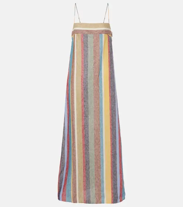 Staud Laura Striped Linen Maxi Dress - Multicoloured