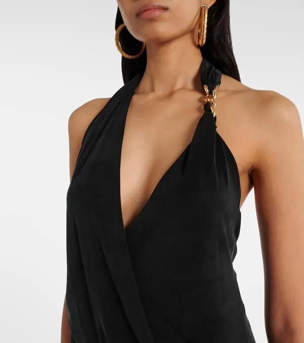 Balmain Draped Halterneck Jersey Minidress