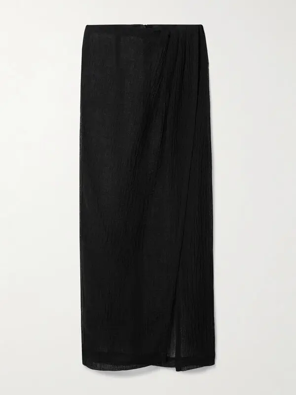Lisa Marie Fernandez Pleated Crinkled Linen-blend Gauze Pareo - Black