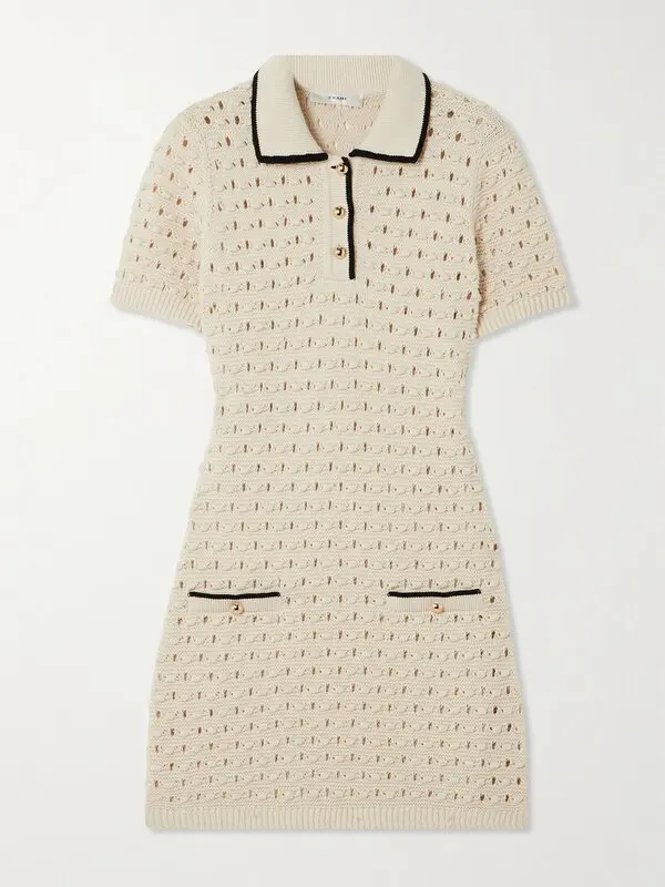 FRAME The Bauble Piped Open-knit Cotton Mini Dress - Neutrals