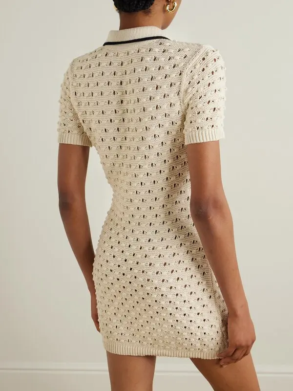 FRAME The Bauble Piped Open-knit Cotton Mini Dress - Neutrals