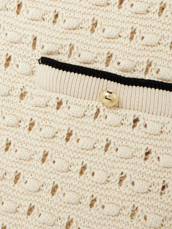 FRAME The Bauble Piped Open-knit Cotton Mini Dress - Neutrals