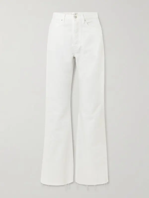 FRAME The Lax Distressed Mid-rise Flared Jeans - White
