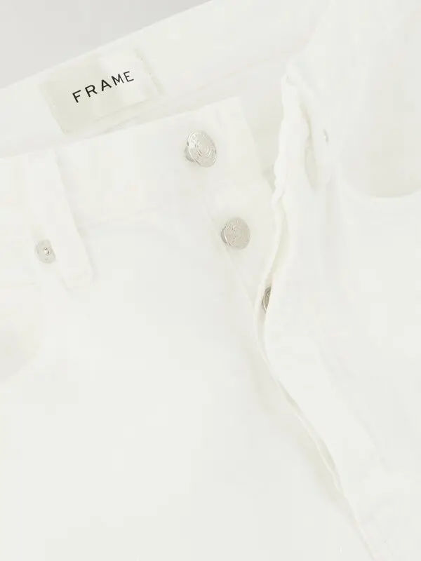 FRAME The Lax Distressed Mid-rise Flared Jeans - White
