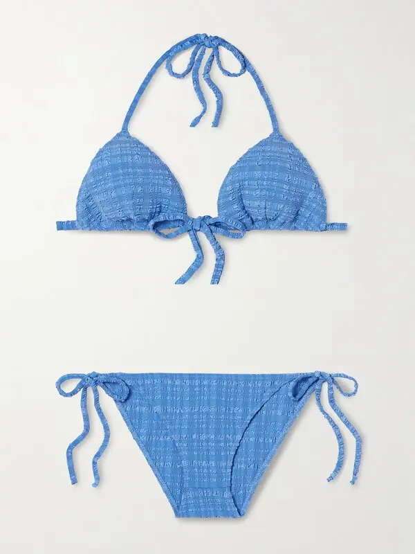 Lisa Marie Fernandez Striped Seersucker Triangle Bikini - Blue