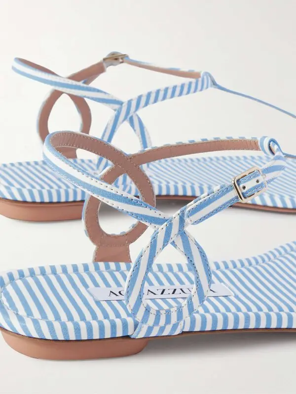 AQUAZZURA Almost Bare Striped Leather Sandals - Light Blue