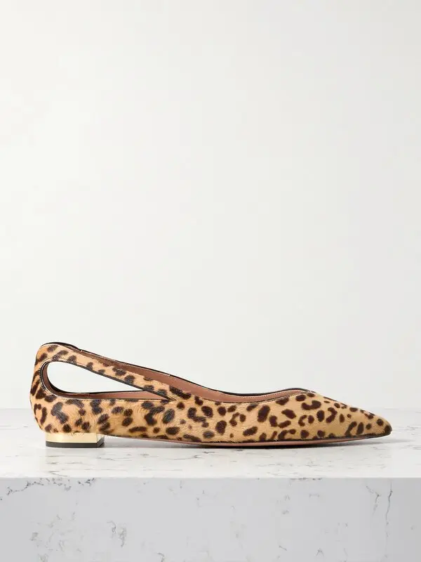 AQUAZZURA Sheeva Cutout Leopard-print Point-toe Flats - Animal Print