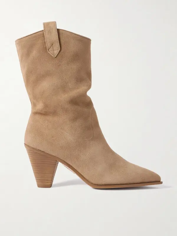 AQUAZZURA Boogie 70 Suede Ankle Boots - Neutrals