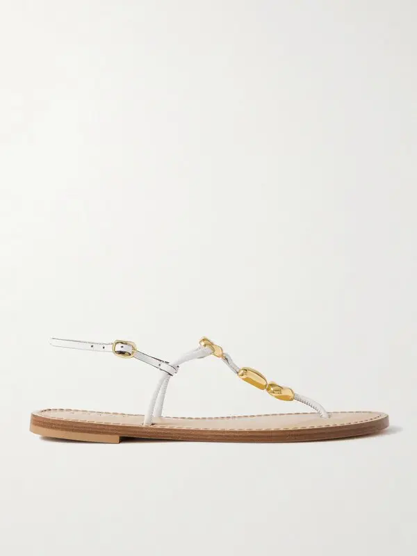 AMANU The Nairobi Embellished Leather Sandals - White