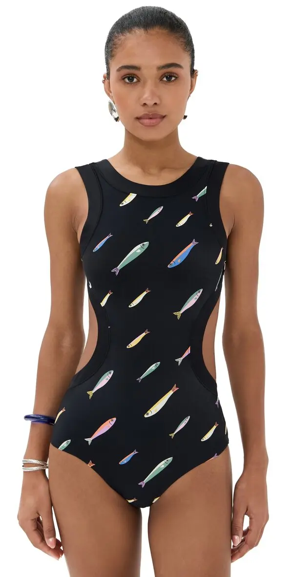 Staud Dolce Printed Swimsuit - Pop Sardines Black