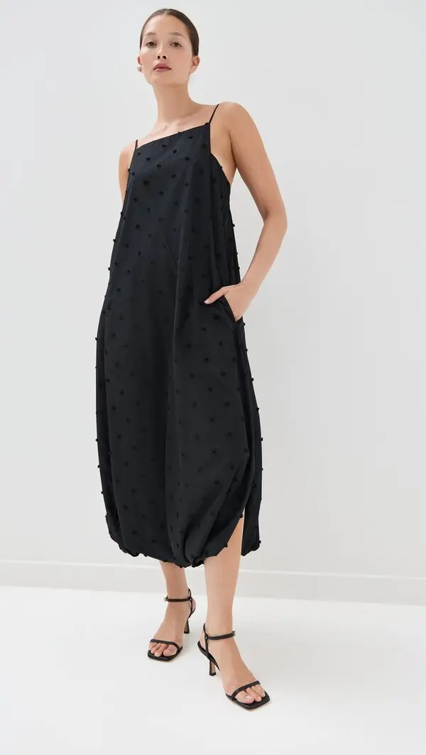 knee length dresses for ladies Carli Lace Detail Satin Slipdress in Black main image 0