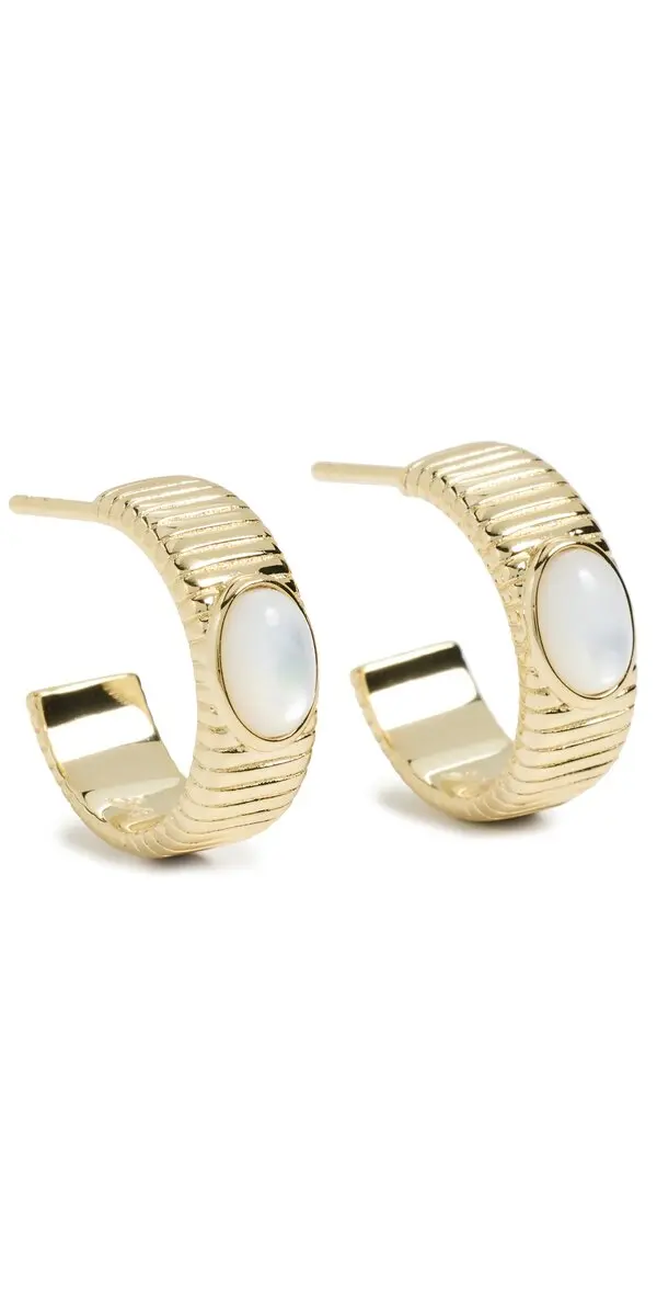 BY ADINA EDEN Colored Stone Hoop Earrings - Mother Of Pearl